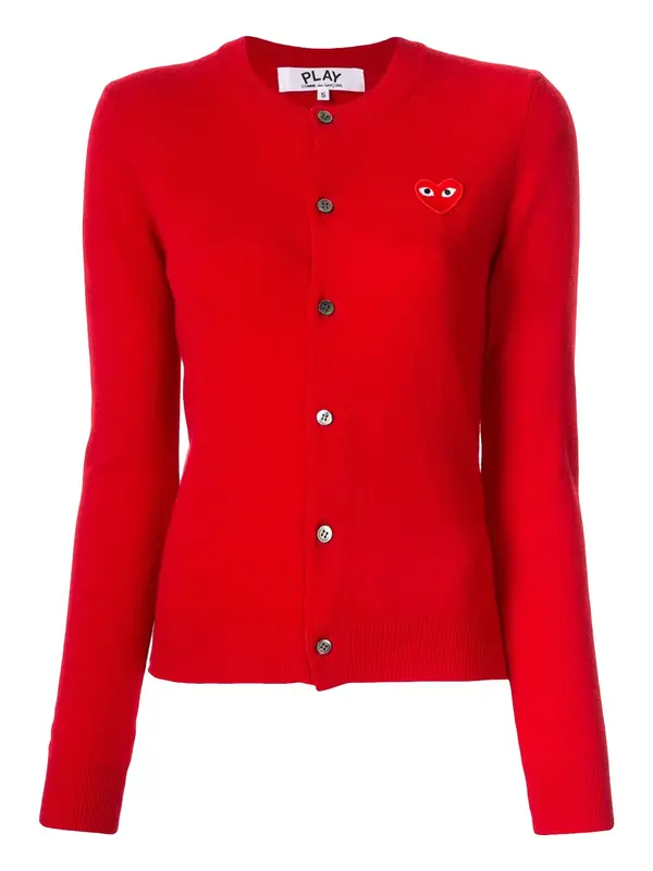 Play Comme Des Garcon Logo Embroidered Buttoned Cardigan - Red