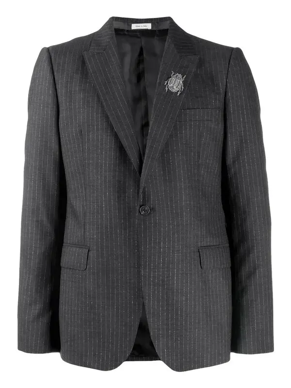 Alexander McQueen Insect-embellished Pinstriped Blazer - Grey