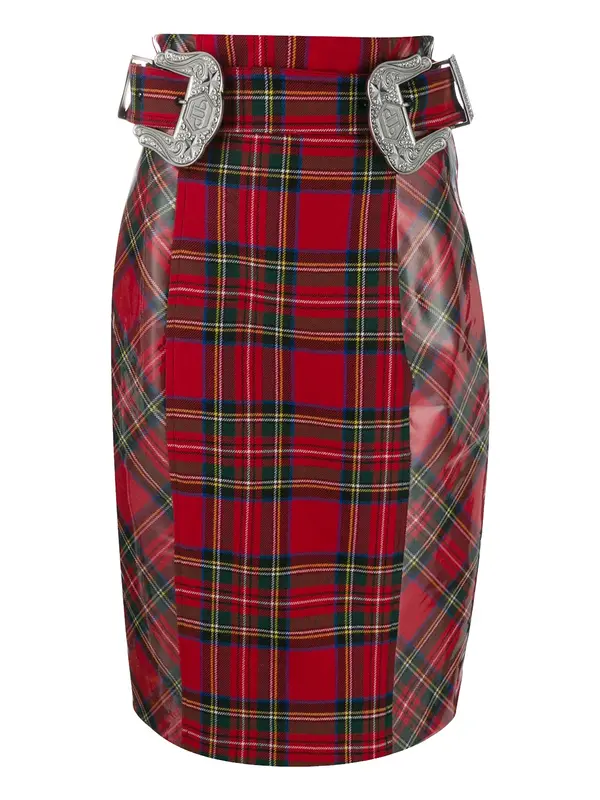 Philipp Plein Tartan Pencil Skirt - Red