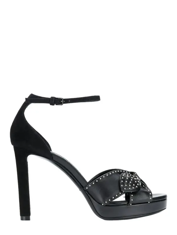 Saint Laurent Studded Bow Leather Sandals - Black