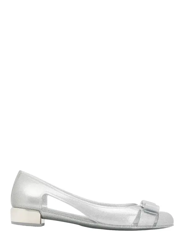 FERRAGAMO Bow-detail Glitter Flat Pumps - Silver