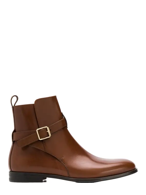 SCAROSSO Lara Buckled Ankle Boots - Brown