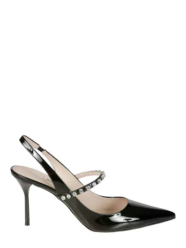 Miu Miu Patent Leather Slingback Pumps With Crystal Embellishment - Black