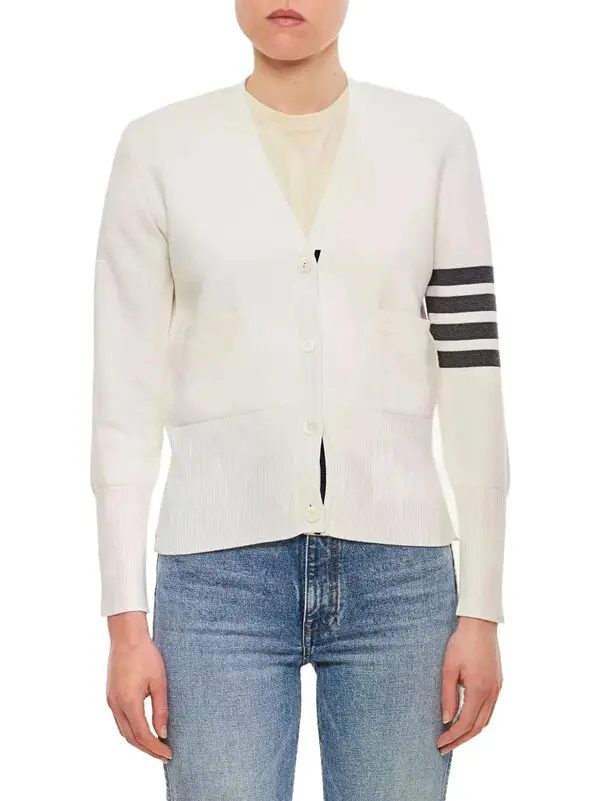 Thom Browne Milano Stitch V-neck Merino Cardigan - White