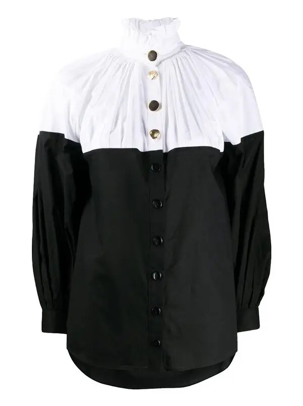 SEEN USERS Two-tone Ruffled-neck Shirt - White