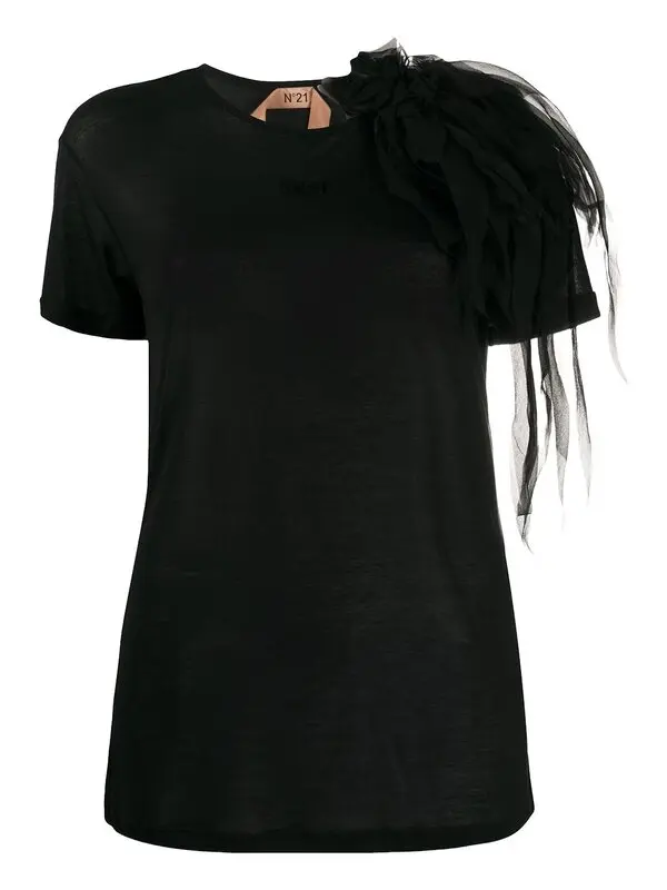 N°21 Corsage Detail T-shirt - Black