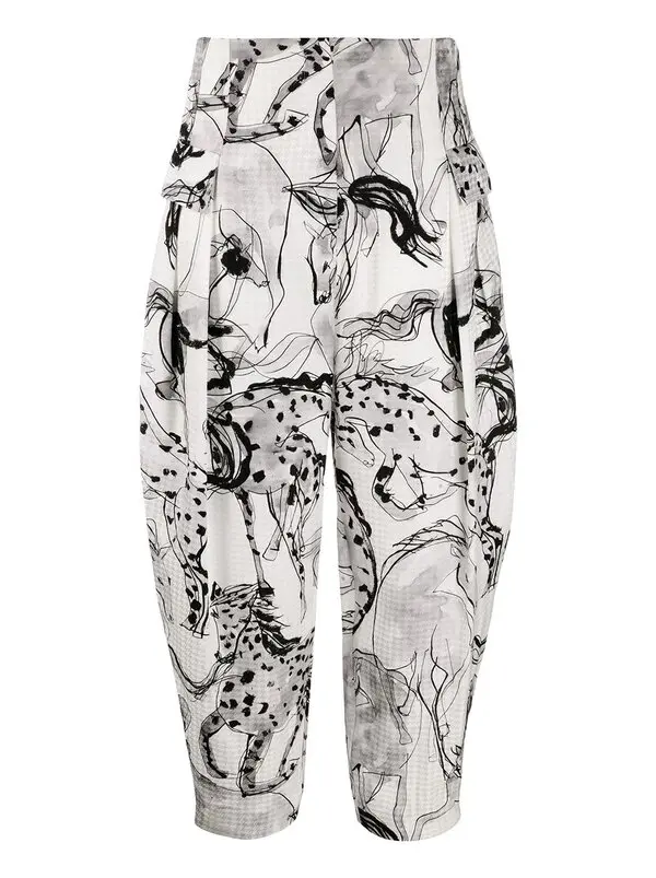 Stella McCartney Horse-print Tapered Trousers - Black