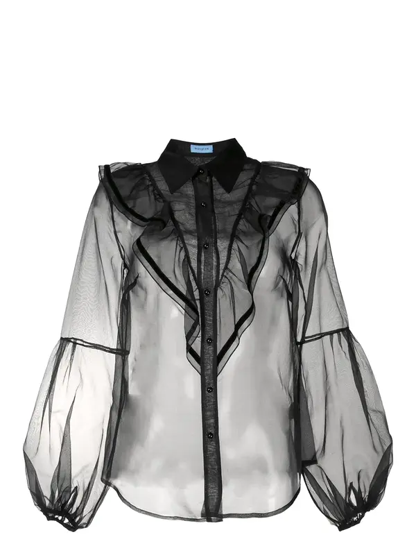 MACGRAW Love Bird Sheer Blouse - Black