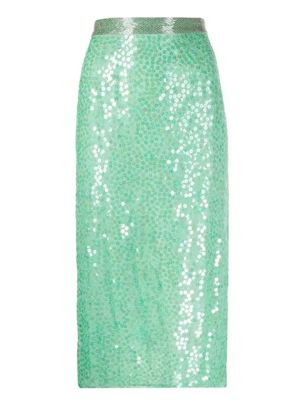 Attico Sequined Pencil Skirt - Green