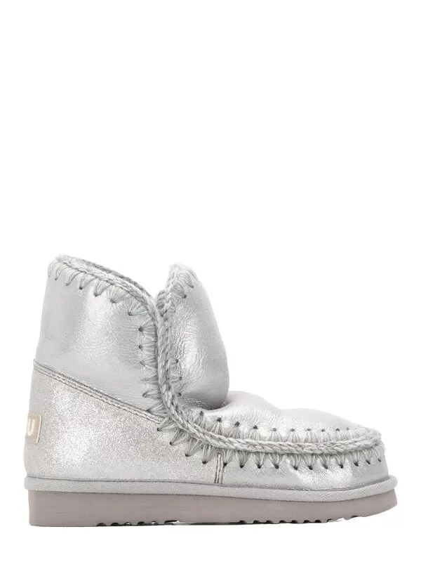 Mou Crochet Trim Snow Boots - Silver