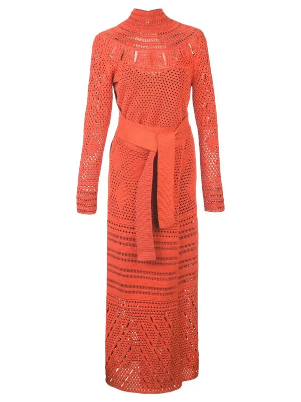 Proenza Schouler Crochet Crewneck Dress With Belt - Orange