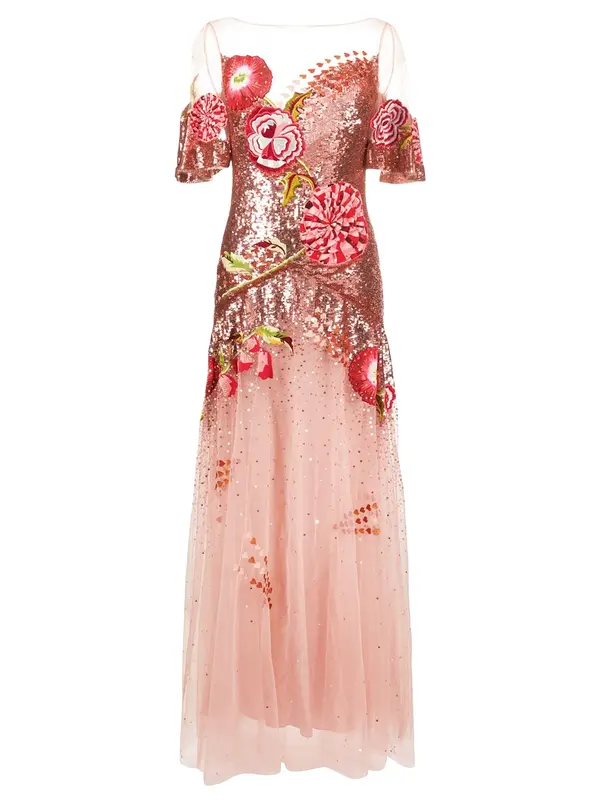 TEMPERLEY LONDON Floral-embroidered Sequin Tulle Gown - Pink