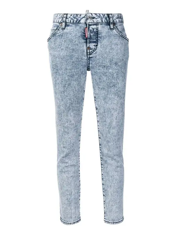 Dsquared2 Skinny Acid Washed Cropped Jeans - Blue