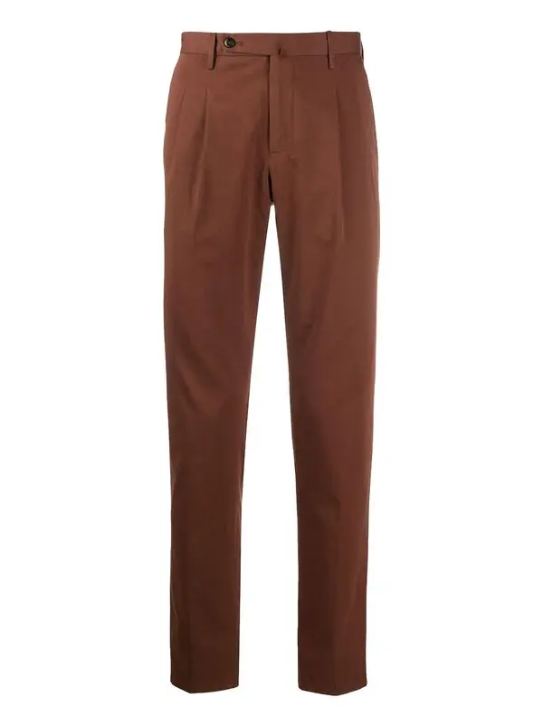 PT TORINO Straight Fit Double Pleat Trousers - Brown