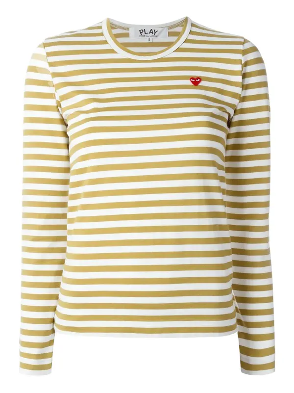 Play Comme Des Garcon Heart-patch Striped Top - Neutrals