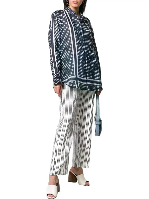 Sara Lanzi Geometric-print Long-sleeved Shirt - Blue