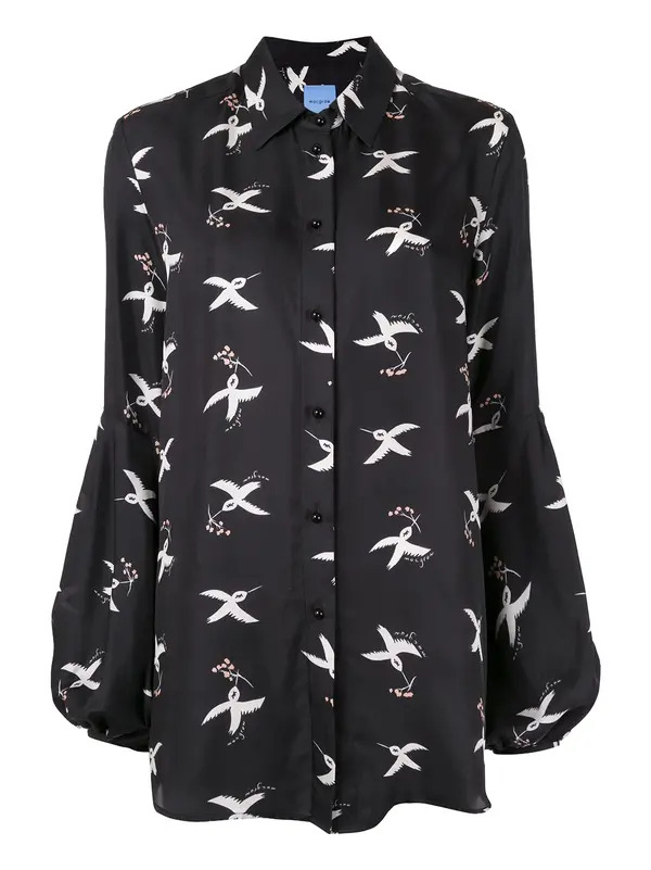 MACGRAW St. Clair Bird Print Blouse - Black