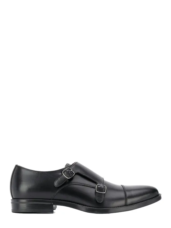 SCAROSSO Leather Monk Strap Shoes - Black