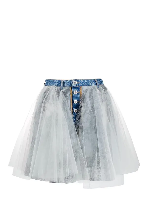 BEN TAVERNITI UNRAVEL PROJECT Tulle Overlay Denim Skirt - Blue