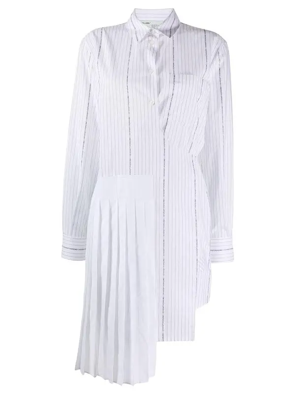 Off-White Wrap-front Striped Shirt Dress - White