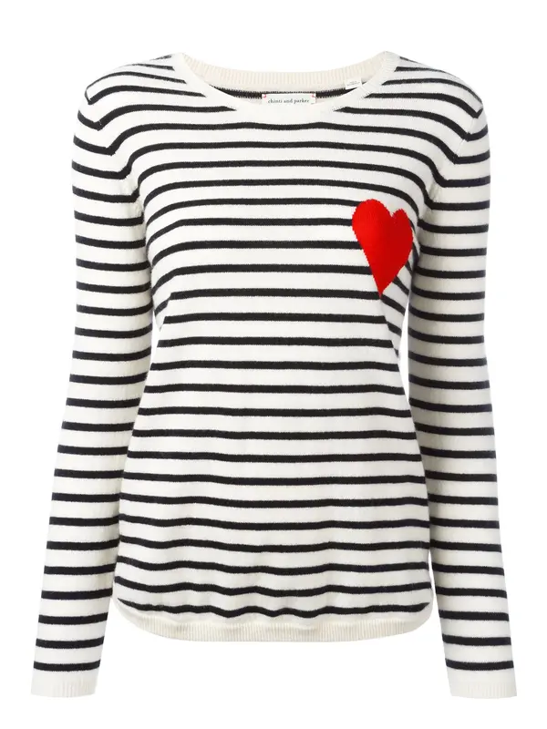 Chinti & Parker Breton Stripe Heart Jumper - Neutrals
