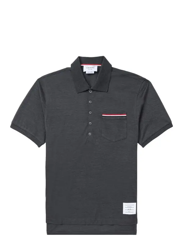 Thom Browne Piqué Polo With Rwb Pocket Trim - Grey