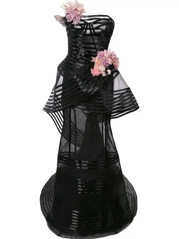 Marchesa Floral-embellished Strapless Gown - Black