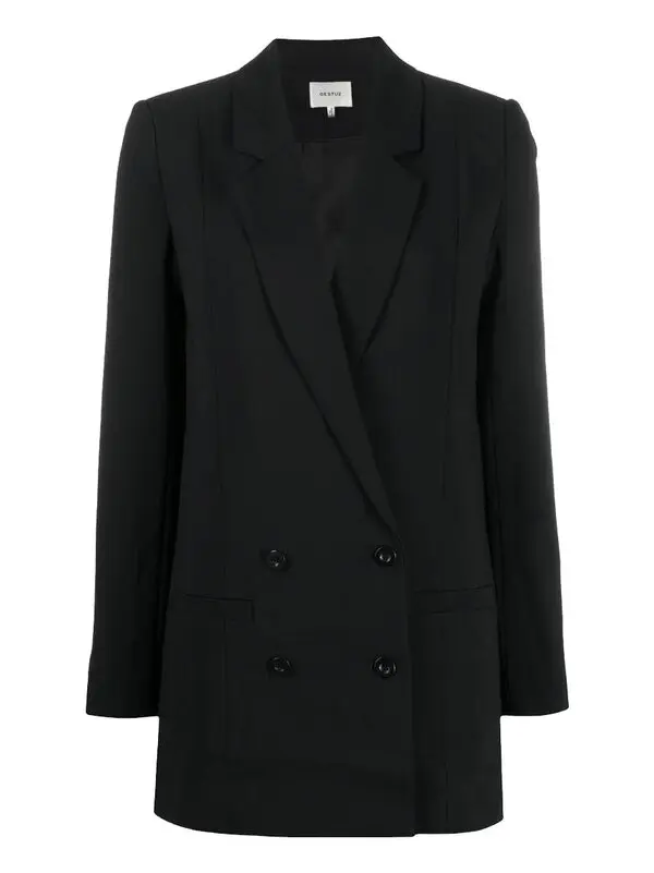 GESTUZ Double-breasted Longline Blazer - Black