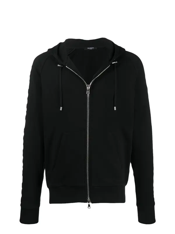 Balmain Embossed Logo-panel Zipped Hoodie - Black