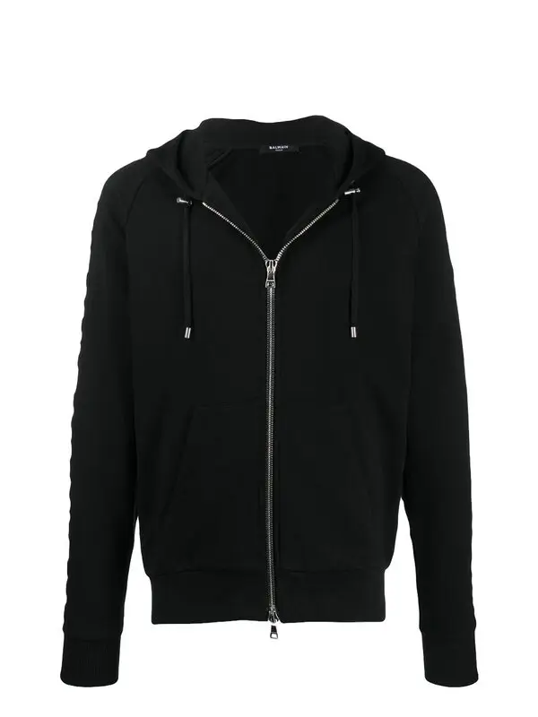 Balmain Embossed Logo-panel Zipped Hoodie - Black