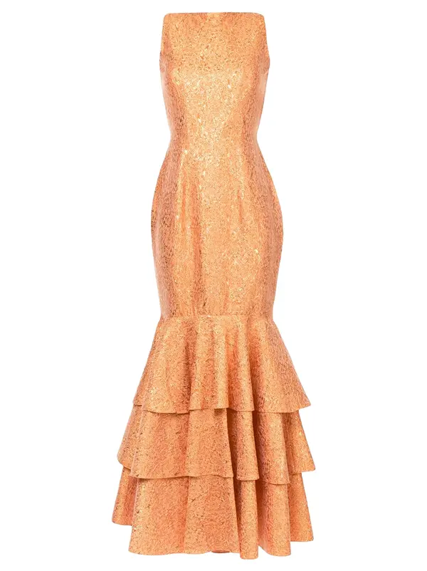 BAMBAH Double Ruffle Gown - Yellow