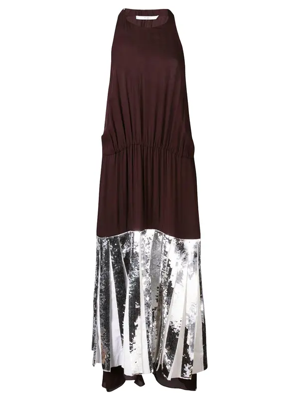 Tibi Claude Sequin Panel Halterneck Dress - Brown