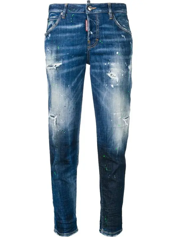 Dsquared2 Cotton Blend Distressed Jeans - Blue