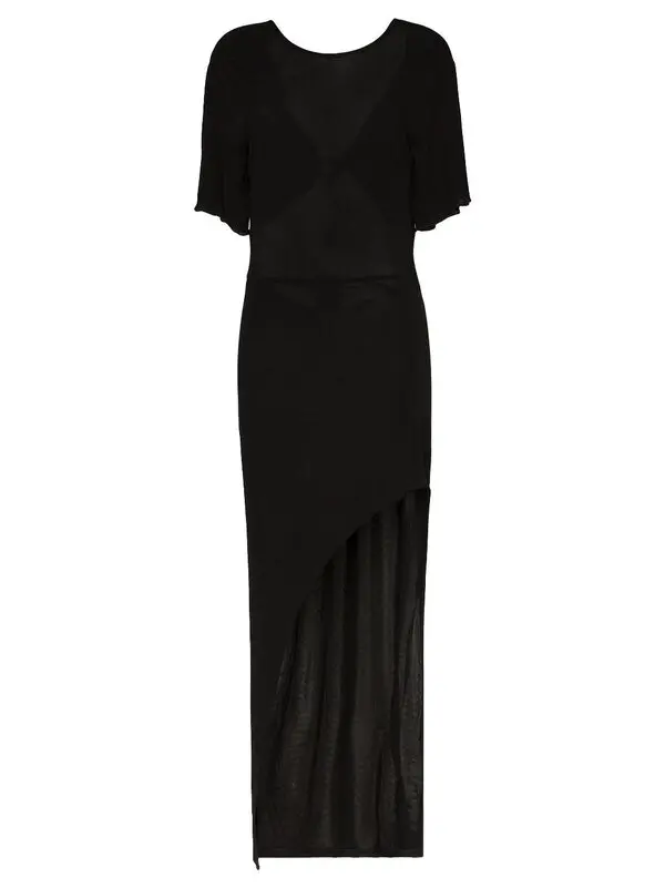 Faith Connexion Semi-sheer Asymmetric Hem Maxi Dress - Black