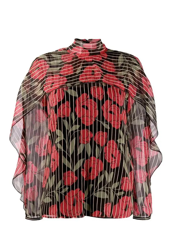 Red Valentino Camellia Printed Silk Blouse - Black