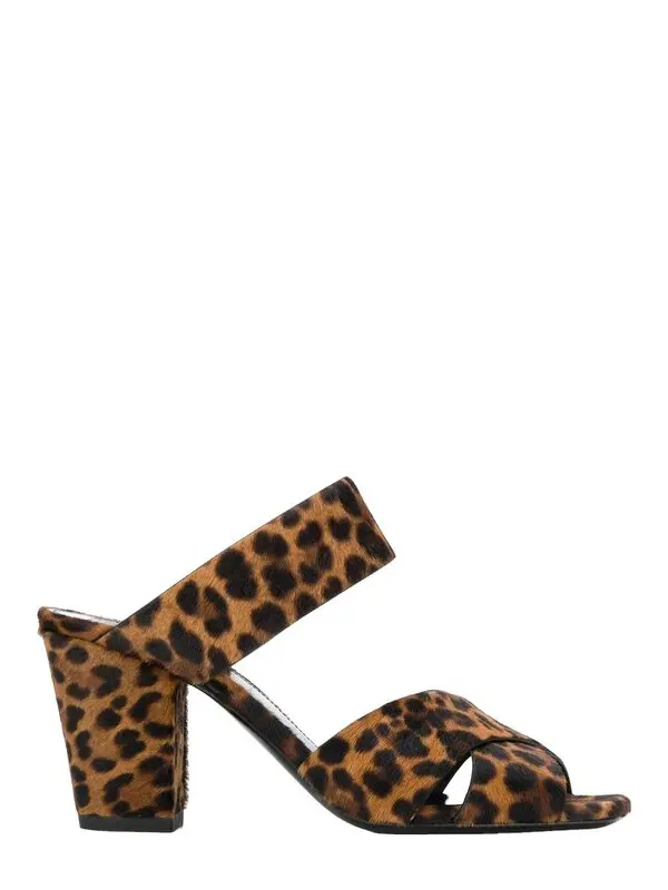 Saint Laurent Oak Mule Sandals Leopard Print - Brown