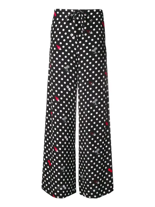 Alexander McQueen Polka Dot Wide Leg Trousers - Black