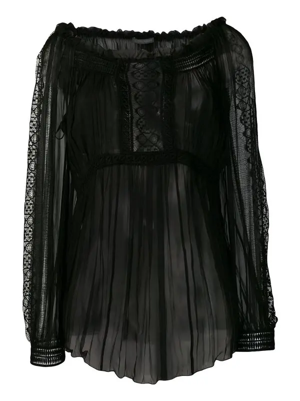 Alberta Ferretti Sheer Pleated Blouse - Black