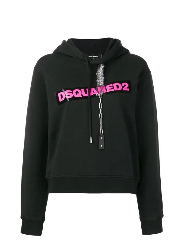 Dsquared2 Logo Print Chain Hoodie - Black