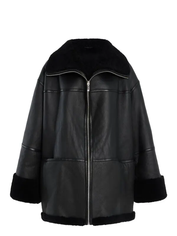 TOTEME Menfi Oversized Shearling Coat - Black