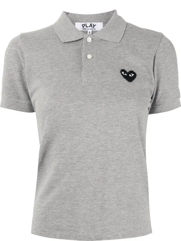 Play Comme Des Garcon Logo Embroidered Polo Shirt - Grey