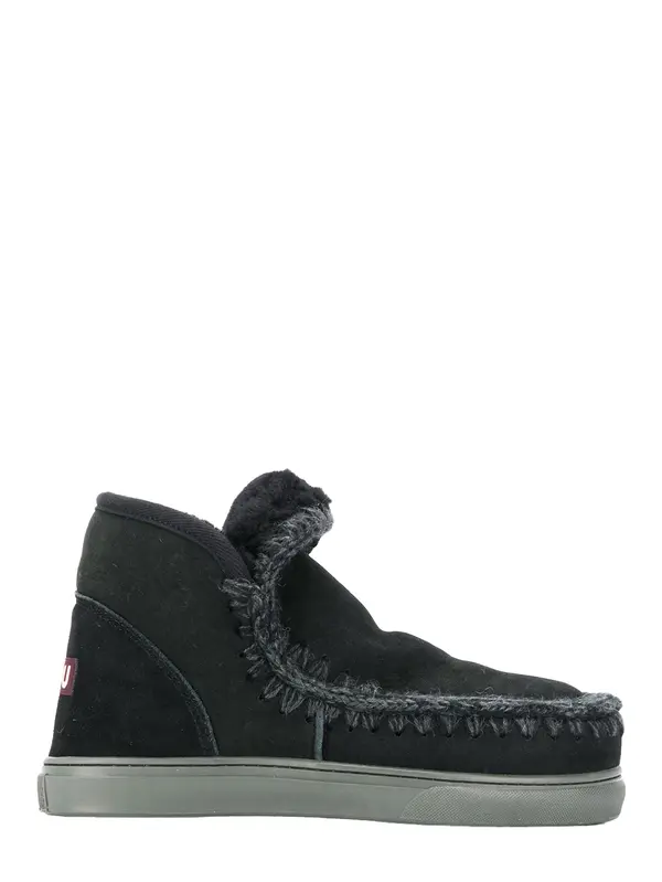 Mou Crochet Stitch-trim Boots - Black