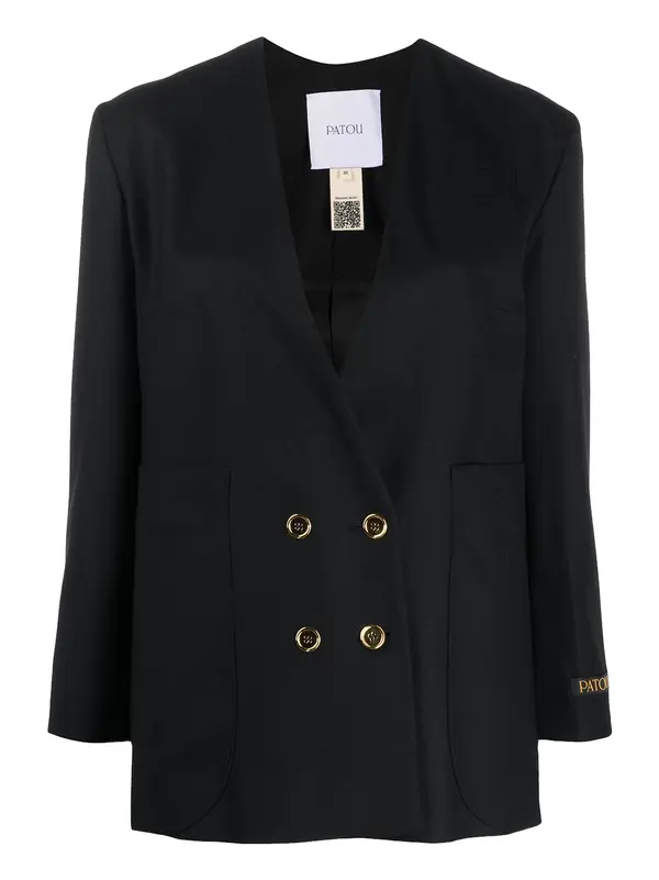 Patou Collarless Double-breasted Blazer - Black