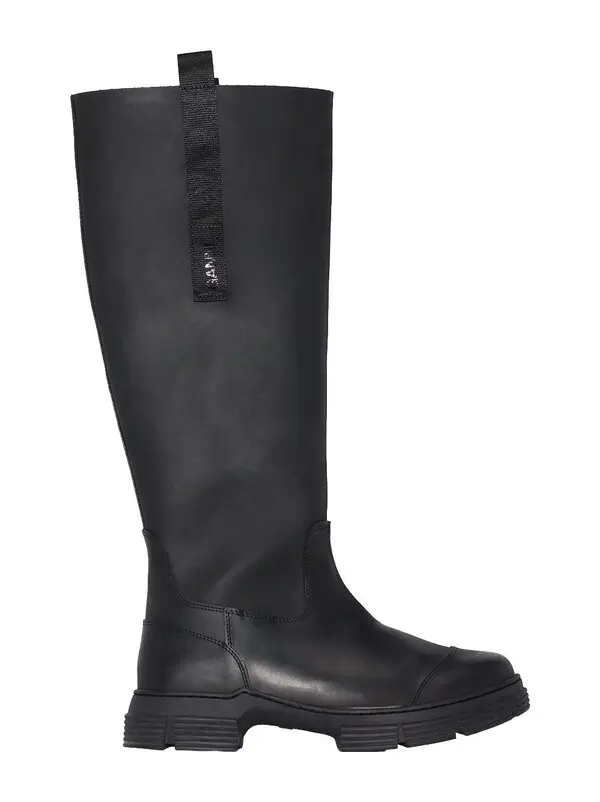 GANNI Knee High Rubber Boots - Black