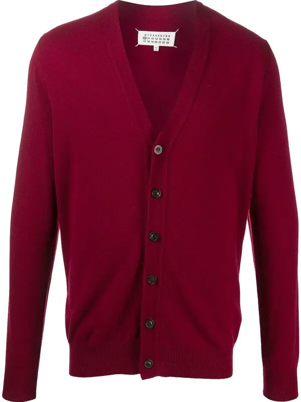MAISON MARGIELA V-neck Cardigan With Rear Stripe Detail - Red