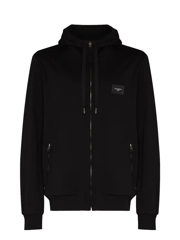 Dolce & Gabbana Logo Patch Zip-up Hoodie - Black