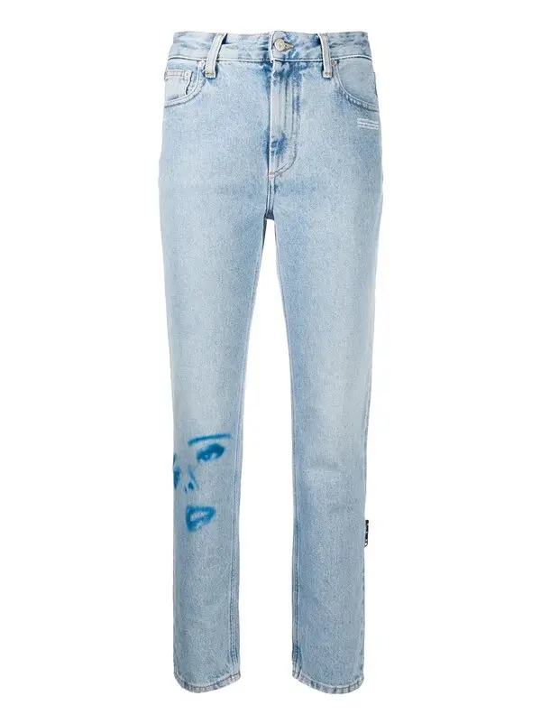 Off-White Printed Straight-leg Jeans - Blue