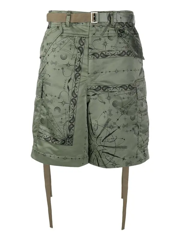 Sacai Cosmic Print Cargo Shorts - Green