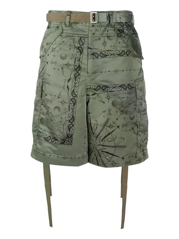 Sacai Cosmic Print Cargo Shorts - Green
