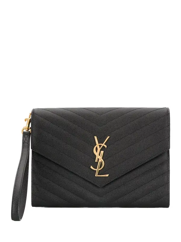 Saint Laurent New Pouch Monogram Clutch - Black